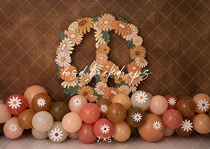 Peace and Daisies Groovy Boho Style Backdrop for Cake Smash Photos