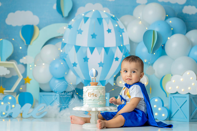 Hot Air Balloon Backdrop for Birthday Cake Smash Portraits