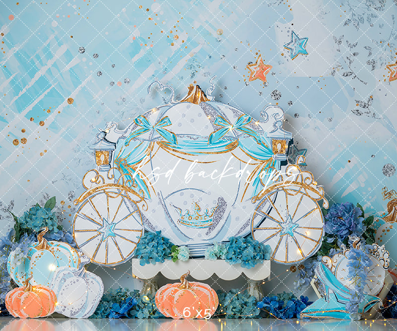 Cinderella Carriage Backdrop for Birthday Girl Cake Smash Portraits