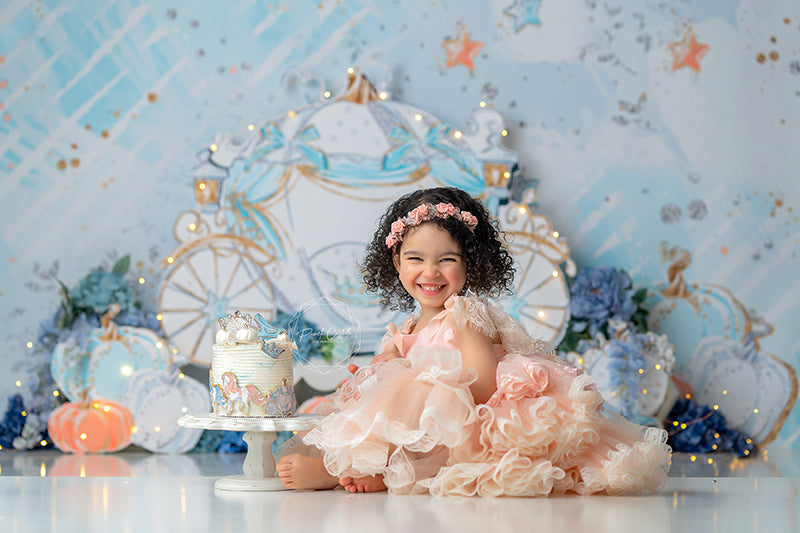 Cinderella Carriage Backdrop for Birthday Girl Cake Smash Portraits