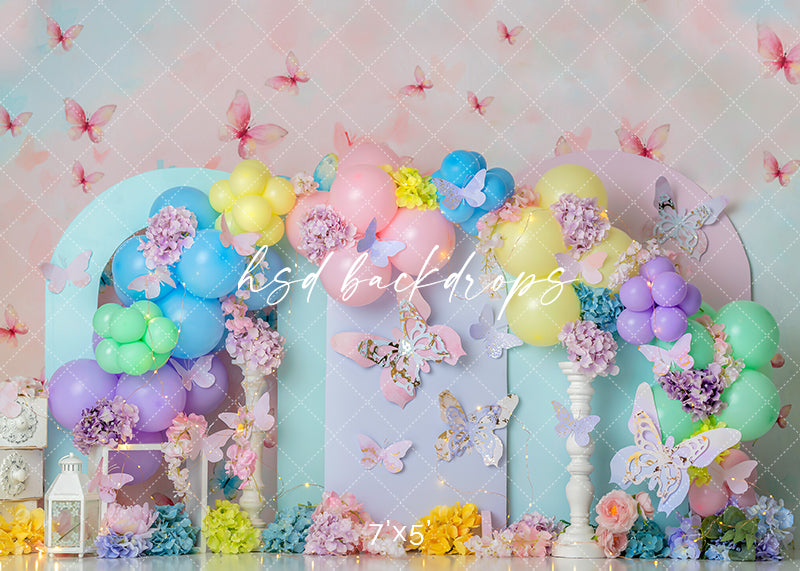 Butterfly Theme Backdrop for Birthday Girl Cake Smash Portraits