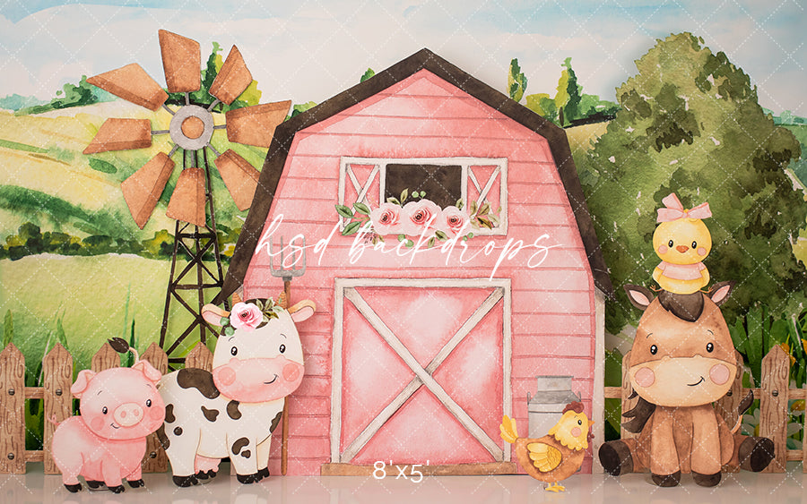 Pink Barnyard Backdrop for Farm Animal Theme Birthday Cake Smash Photo
