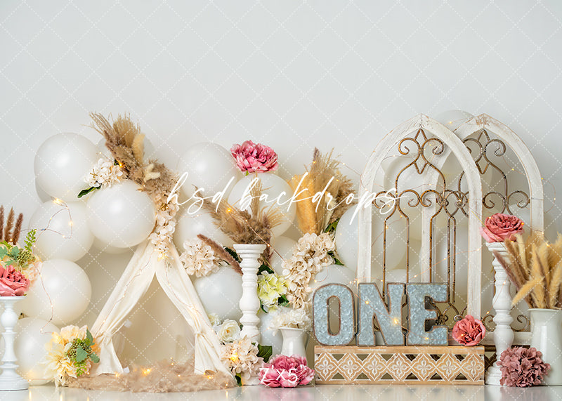 Fall Boho Backdrop for First Birthday Cake Smash Photos