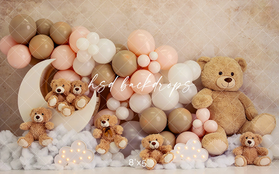 Teddy Bear Birthday Backdrop with Balloons