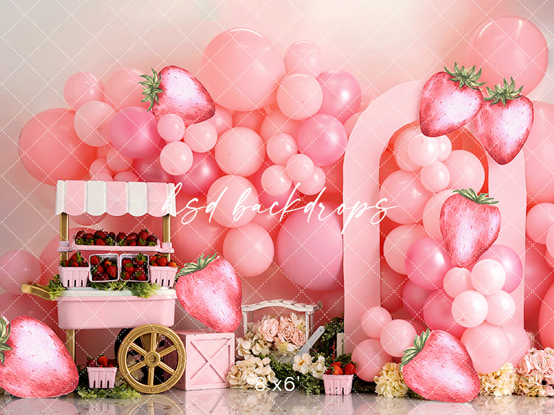 Strawberry Photo Backdrop for Berry First Birthday Cake Smash