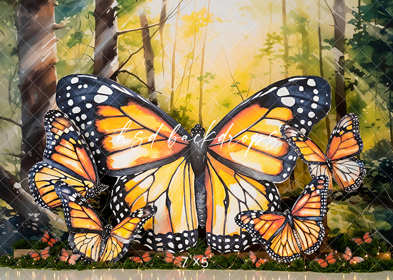 Monarch Butterfly Birthday Cake Smash Photo Backdrop for Spring