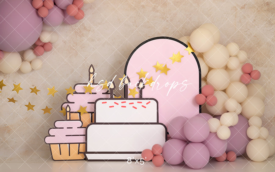 Birthday Girl Celebration Cake Smash Photo backdrop with balloons