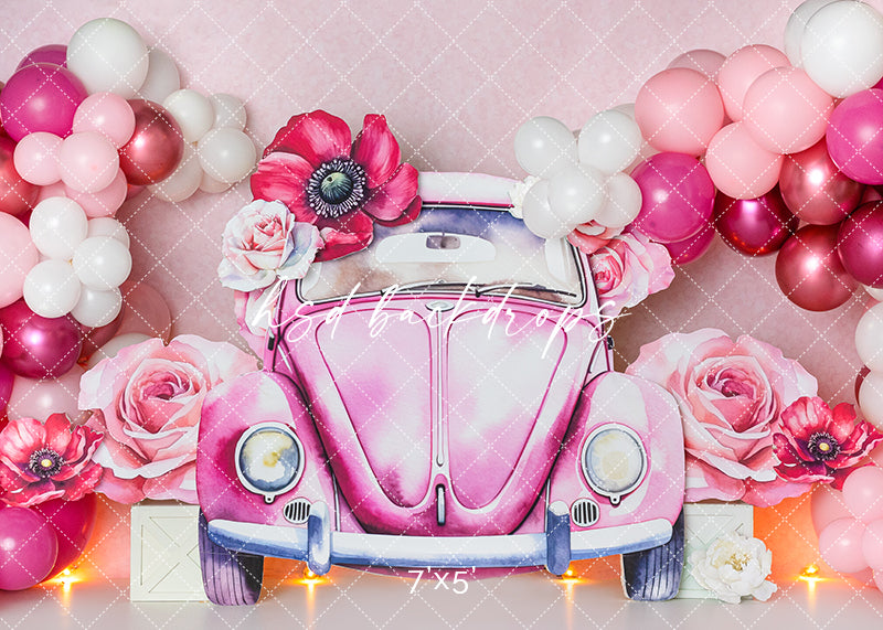 Chic Pink Car Cake Smash Birthday Photo Backdrop for Girls – HSD ...
