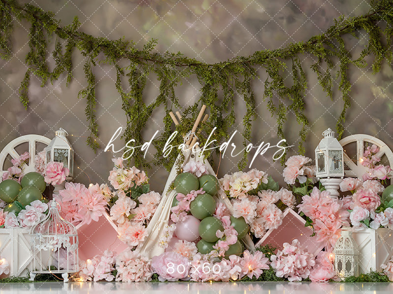 Boho Balloon Backdrop for Fall Birthday Girl Cake Smash Portraits