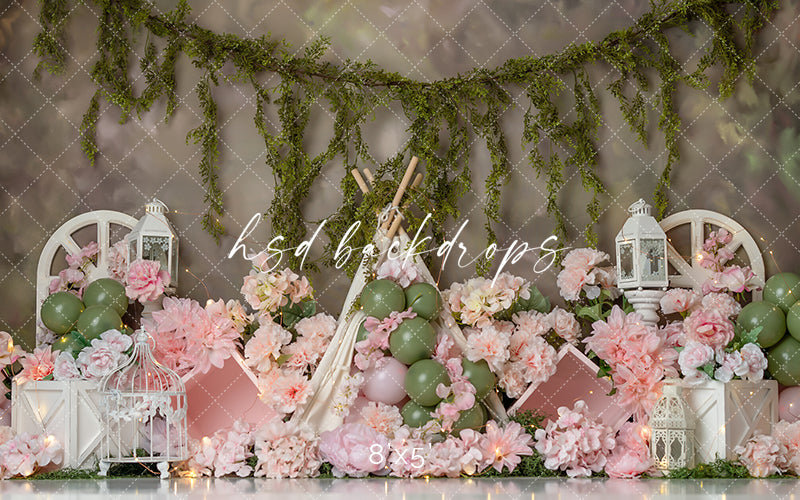 Boho Balloon Backdrop for Fall Birthday Girl Cake Smash Portraits