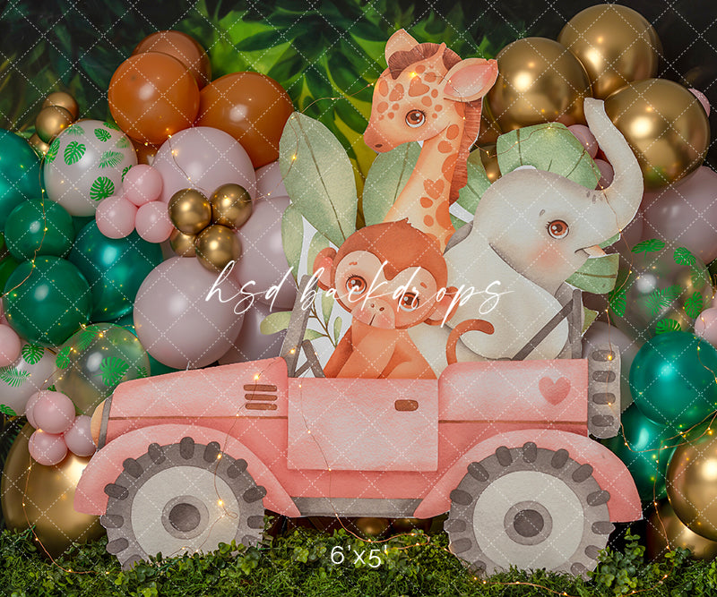 Girl Safari Birthday Backdrop for Jungle Themed Cake Smash Photoshoot