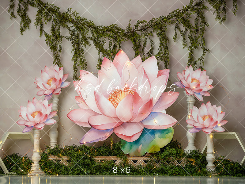 Little Lotus Flower Cake Smash Birthday Girl Photo Backdrop