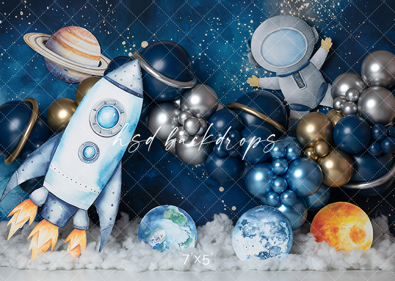 Space Theme Backdrop for Birthday Cake Smash Photoshoot