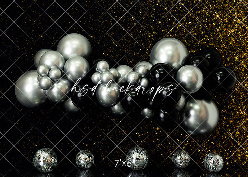 Black & Silver Balloons New Years Backdrop for Photography