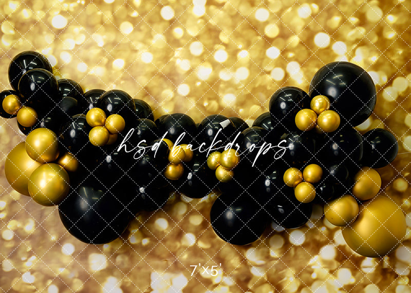 Black & Gold Balloons New Years Backdrop for Photography