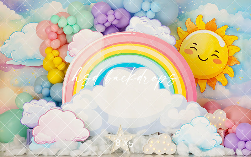 Little Sunshine & Rainbow Birthday Backdrop for Cake Smash Photoshoot