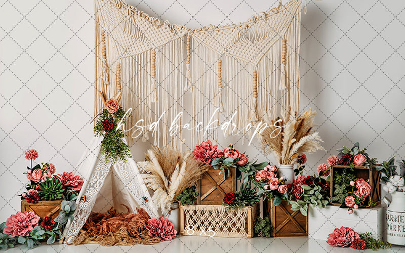 Spring Boho Backdrop for Cake Smash Photography