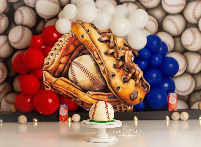 Baseball Birthday Theme Photo Backdrop for Cake Smash Photography