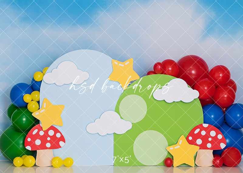 Mario Birthday Cake Smash Photography Backdrop