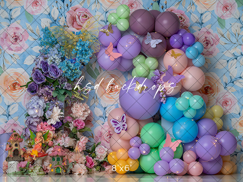 Balloons & Blooms Arch Cake Smash Birthday Photography Backdrop