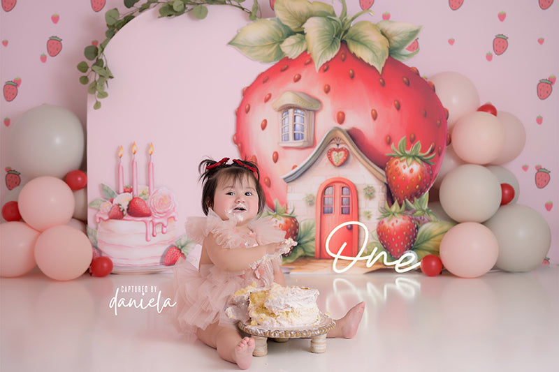 Berry First Birthday Cake Smash Photography Background