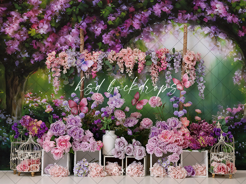 Wisteria Floral Birthday Cake Smash Photo Backdrop