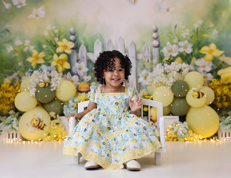 Honey Bee Birthday Cake Smash Photo Backdrop for Girls