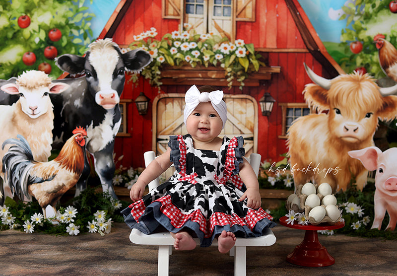 Red Barn Farm Animal Photo Backdrop for Birthday Photos | Barnyard ...