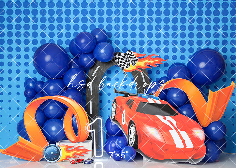 Fast Wheel Race Car Theme Photo Backdrop for Cake Smash Photoshoot