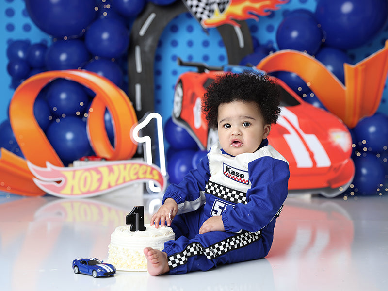 Fast Wheel Race Car Theme Photo Backdrop for Cake Smash Photoshoot