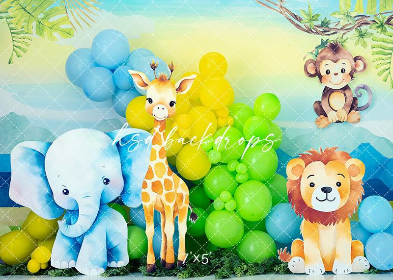 Baby Safari Animals Backdrop for Cake Smash Photos