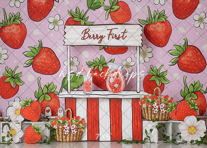 Berry First Birthday Cake Smash Photography Backdrop Strawberry Theme