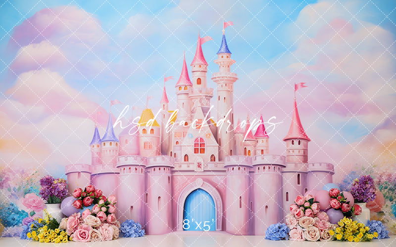 Colorful Princess Castle Photo Backdrop for Cake Smash Birthday Photos