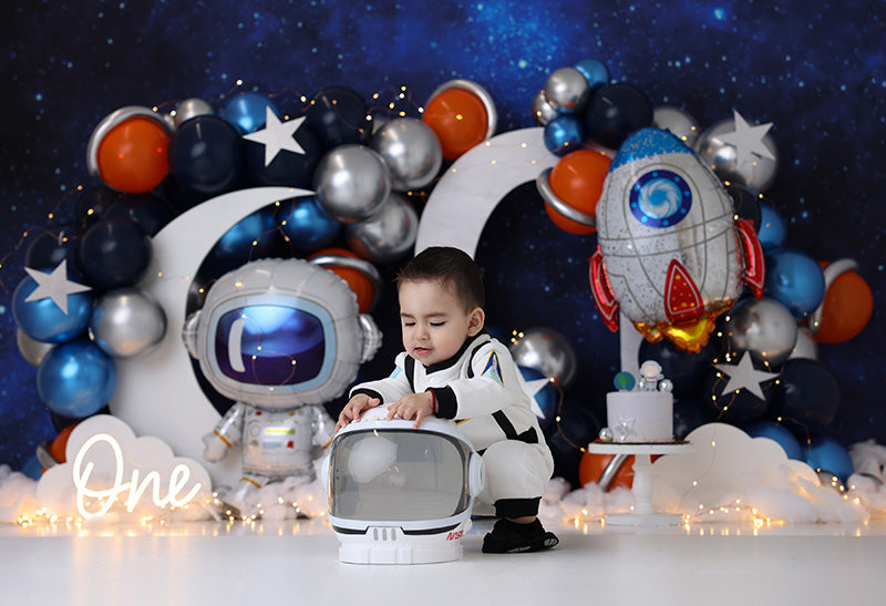 Astronaut Party Birthday Backdrop for Cake Smash Photoshoot