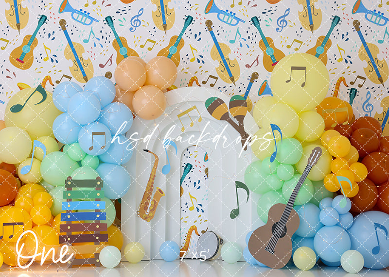 Music Cake Smash Birthday Backdrop for Photography