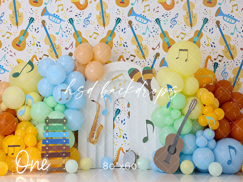 Music Cake Smash Birthday Backdrop for Photography