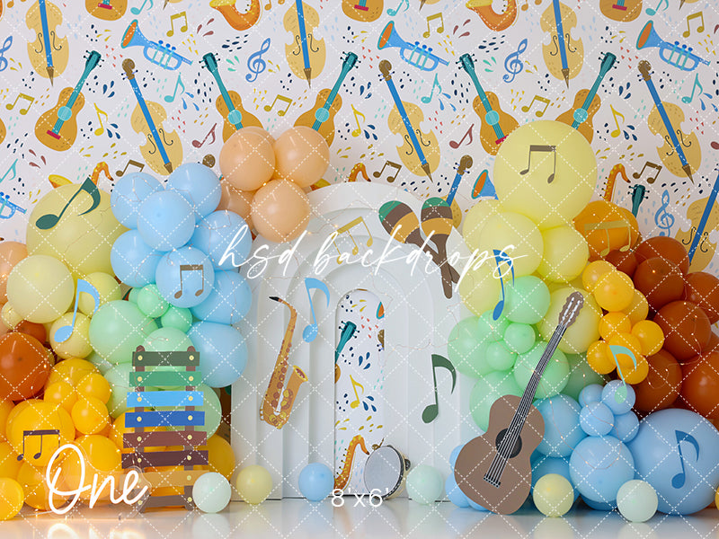 Music Cake Smash Birthday Backdrop for Photography