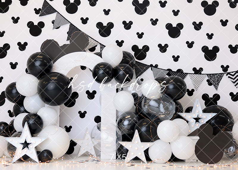 Classic Mouse Birthday Backdrop for Cake Smash Photoshoot