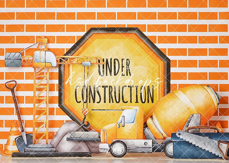 Under Construction Theme Backdrop for Cake Smash Photography