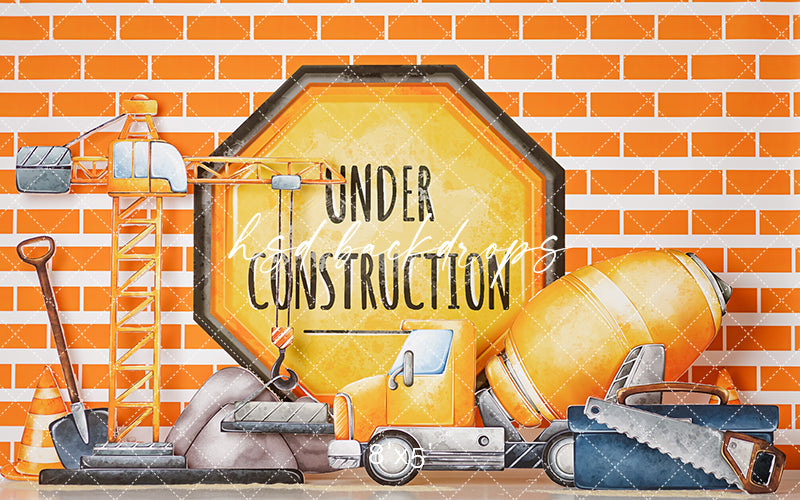 Under Construction Theme Backdrop for Cake Smash Photography