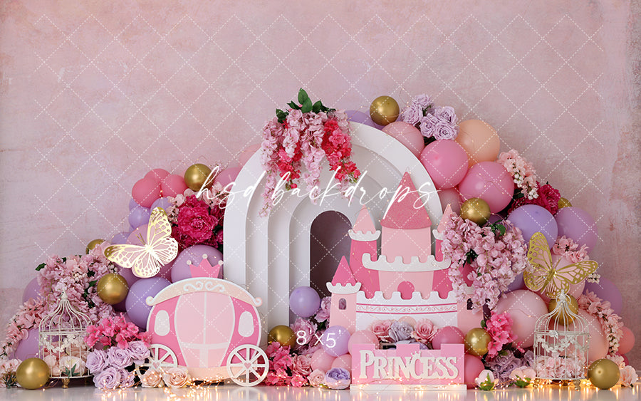 Floral Princess Theme Birthday Cake Smash Photo Backdrop for Girls