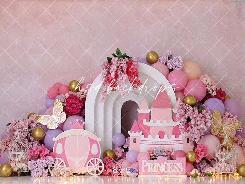 Floral Princess Theme Birthday Cake Smash Photo Backdrop for Girls