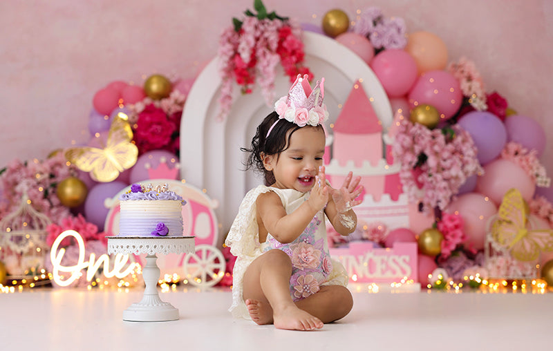 Floral Princess Theme Birthday Cake Smash Photo Backdrop for Girls