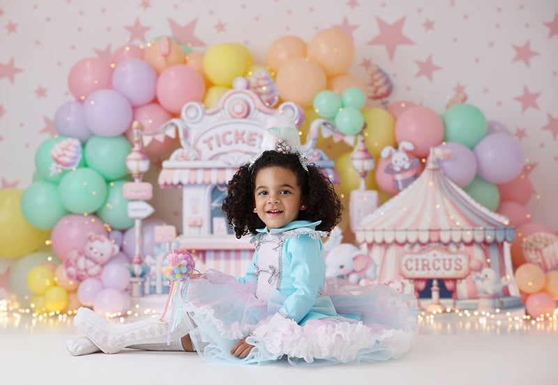 Girls Circus Carnival Cake Smash Birthday Backdrop for Photography