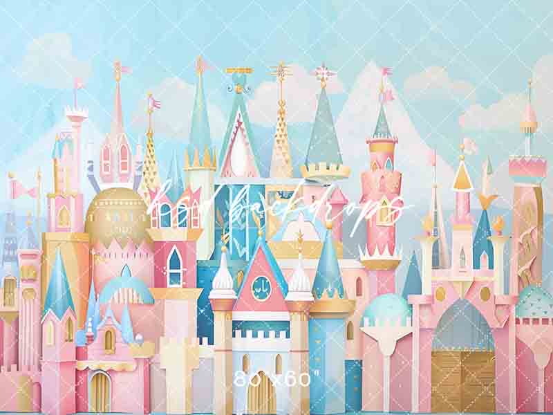 It's a Small World Pastel Castle Birthday Backdrop for Photography