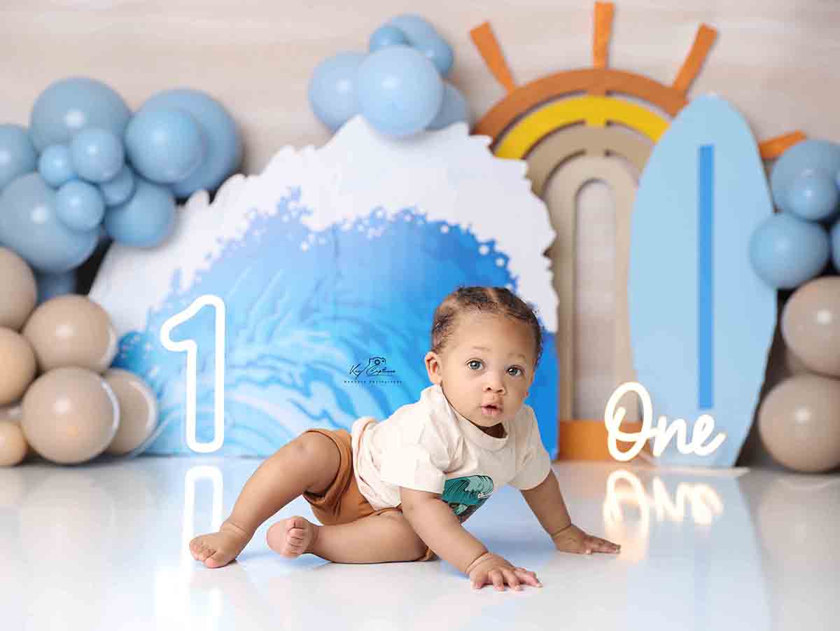 First Wave Birthday Cake Smash Backdrop for Photography