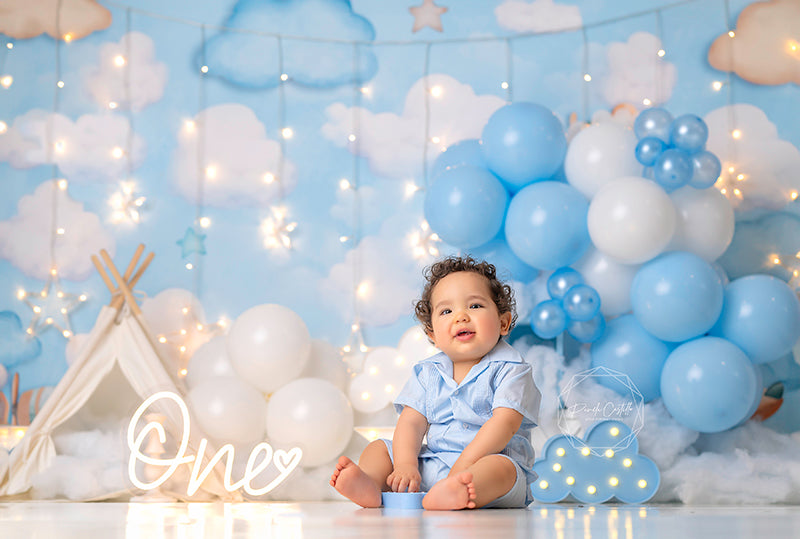 Stars and Clouds Boys Cake Smash Birthday Photography Backdrop