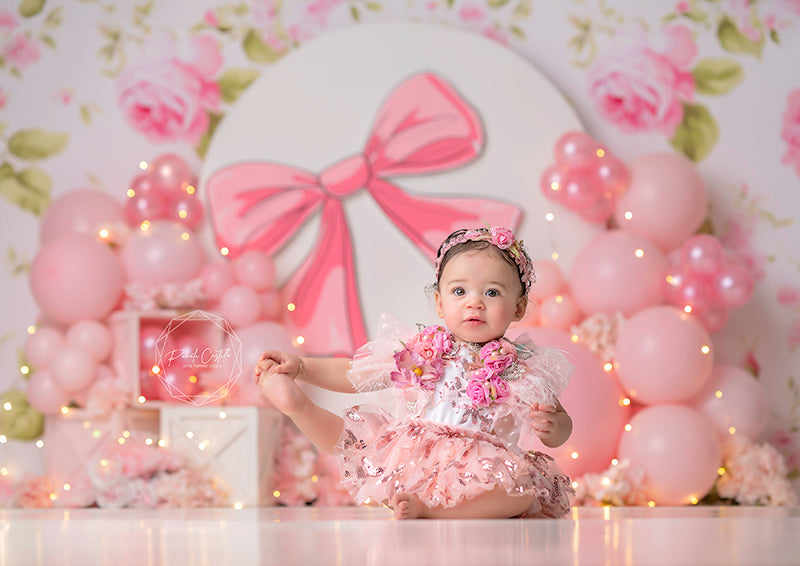 Pretty in Pink Girls Cake Smash Birthday Photo Backdrop