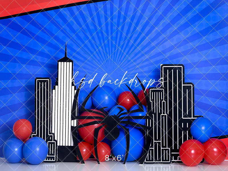 Spider City Birthday Cake Smash Photo Background for Boys