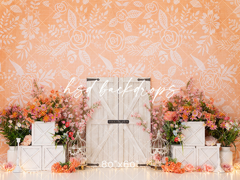 Peach Floral Birthday Cake Smash Photo Backdrop for Girls